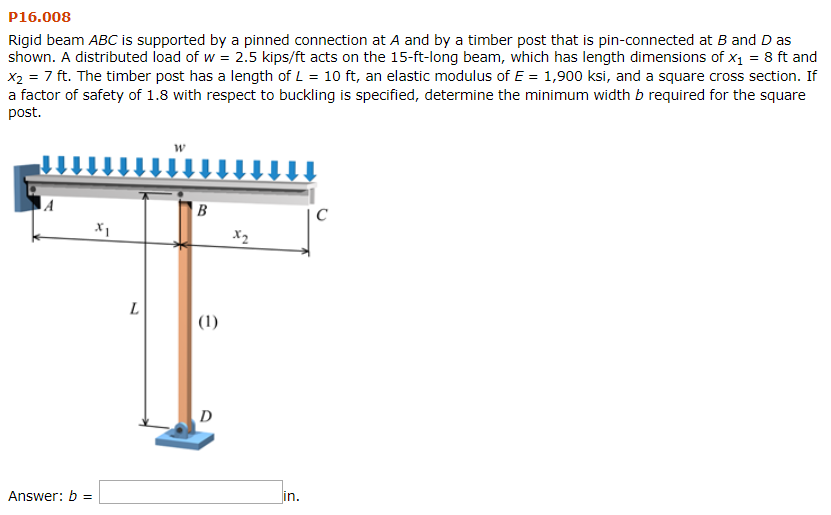 Solved P16.008 Rigid beam ABC is supported by a pinned | Chegg.com