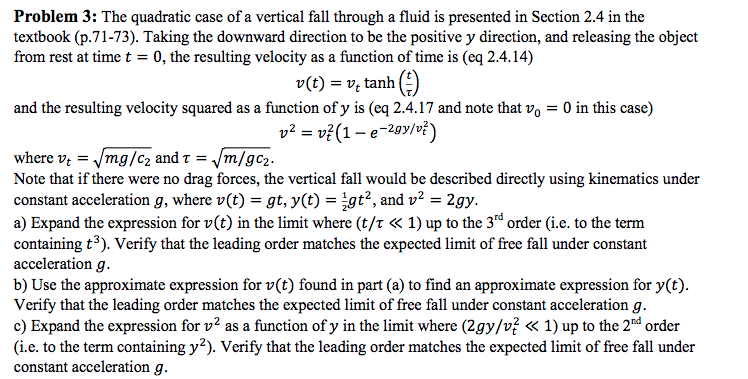 Solved Problem 3: The quadratic case of a vertical fall | Chegg.com