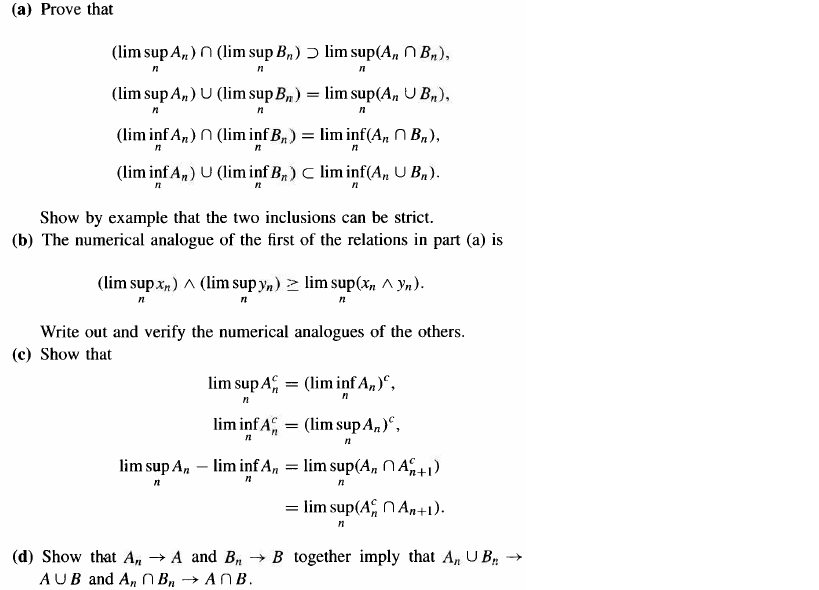 Solved (a) Prove that limsup Anmsup Bn limsup(An B (lim | Chegg.com
