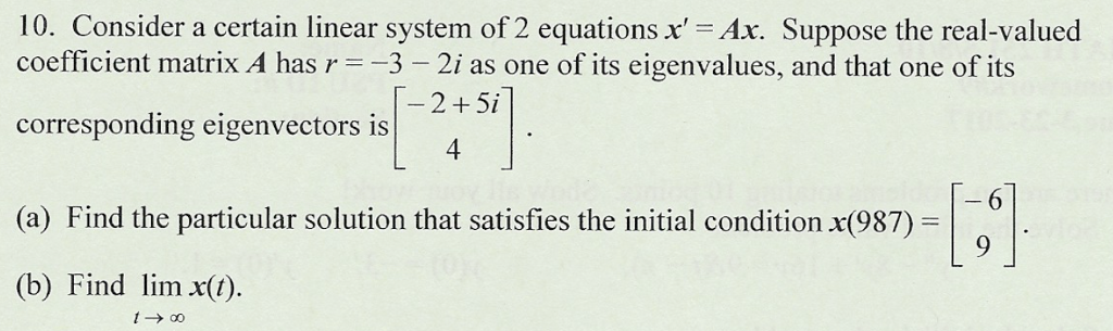 Solved Consider a certain linear system of 2 equations x' = | Chegg.com