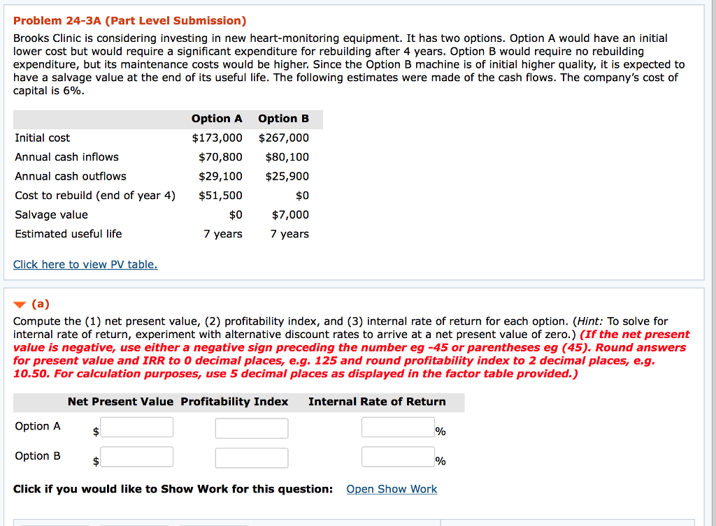 Solved Problem 24-3A (Part Level Submission) Brooks Clinic | Chegg.com
