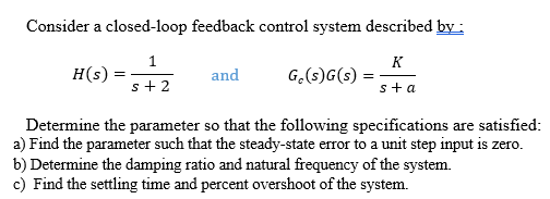 Solved Consider a closed-loop feedback control system | Chegg.com