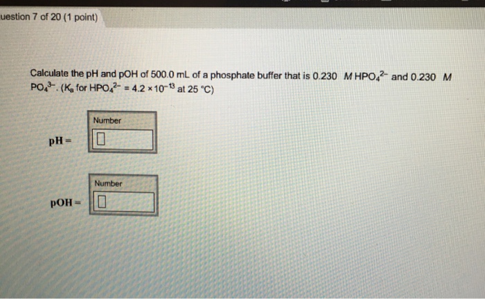 Solved Calculate the pH and pOH of 500.0 mL of a phosphate | Chegg.com