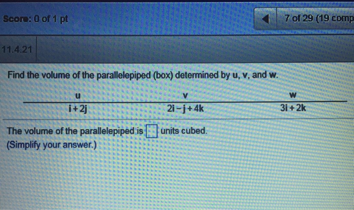 Solved Find the volume of the parallelepiped (box) | Chegg.com