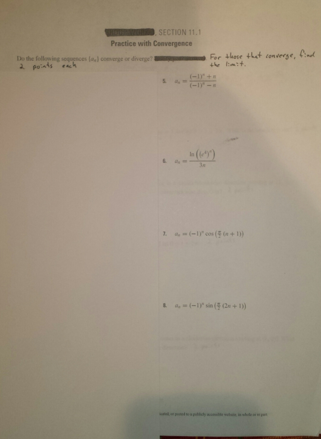 Solved SECTION 11.1 Practice with Convergence Do the | Chegg.com