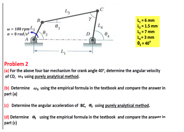 For the above four bar mechanism for crank angle 40 | Chegg.com