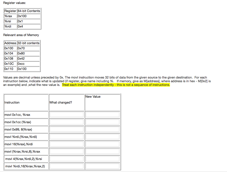 Solved Register values: Register 64-bit Contents %rax 10x100 | Chegg.com