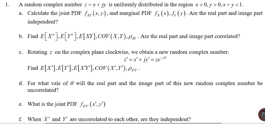 Solved A random complex number z = x + jy is uniformly | Chegg.com