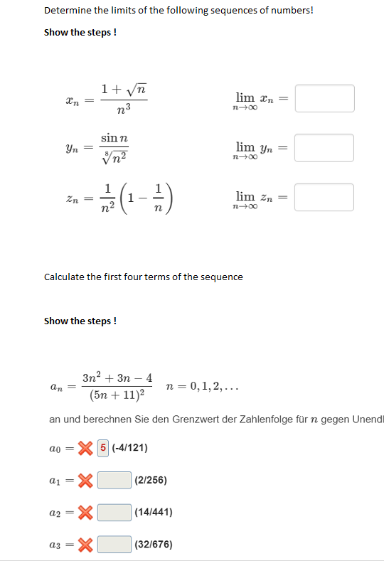 Solved Determine the limits of the following sequences of | Chegg.com