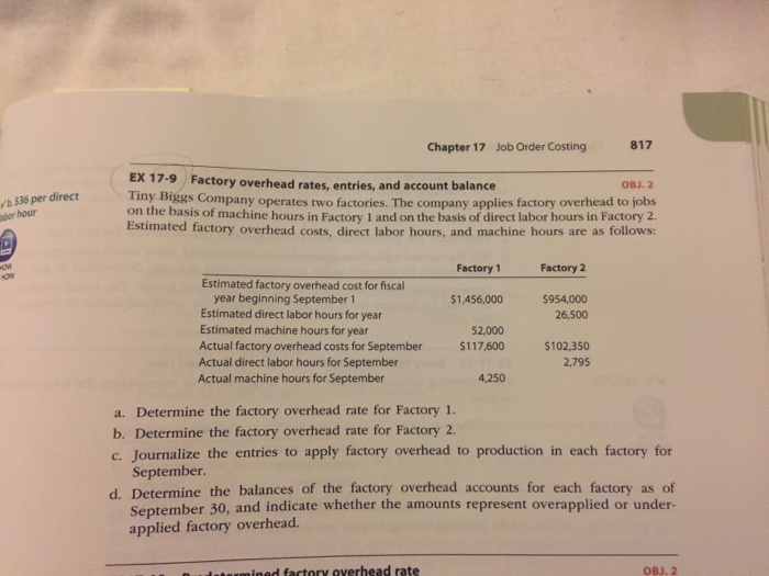 Solved Chapter 17 Job Order Costing 817 EX 17-9 Factory | Chegg.com