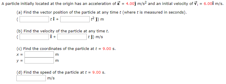 Solved A particle initially located at the origin has an | Chegg.com