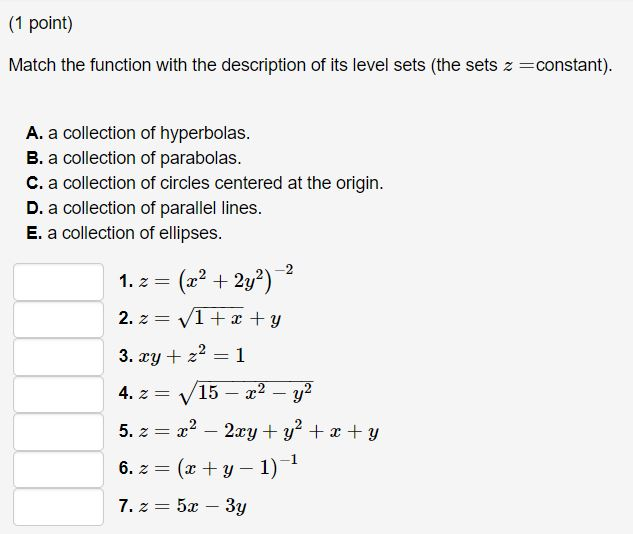 Solved (1 point) Match the function with the description of | Chegg.com