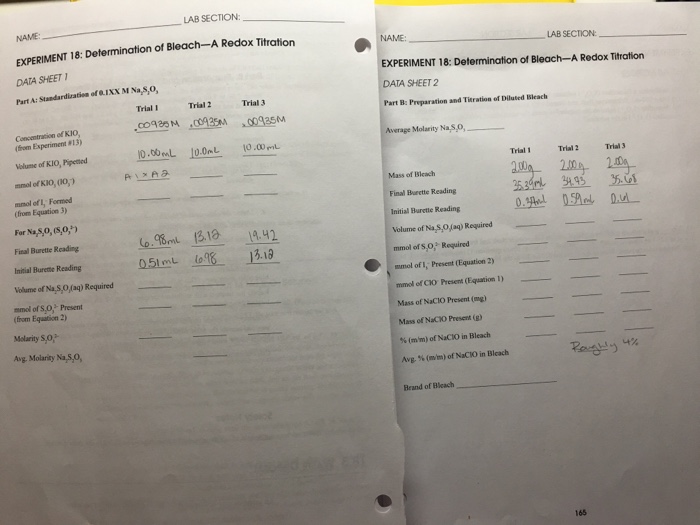 Solved LAB SECTION: NAME: EXPERIMENT 18: Determination of | Chegg.com