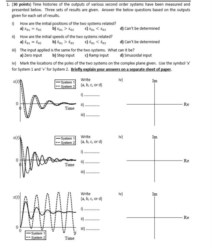 Solved 1. (30 points) Time histories of the outputs of | Chegg.com