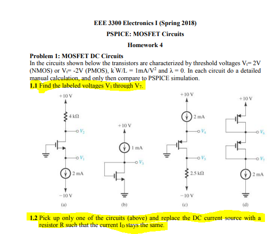 Solved EEE 3300 Electronics I (Spring 2018) PSPICE: MOSFET | Chegg.com