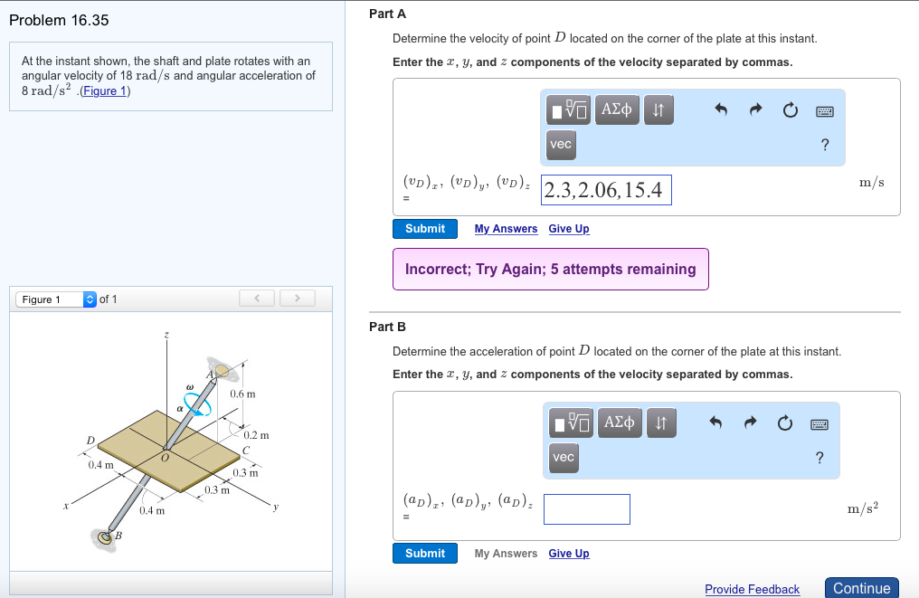Solved Part A Problem 16.35 Determine the velocity of point | Chegg.com
