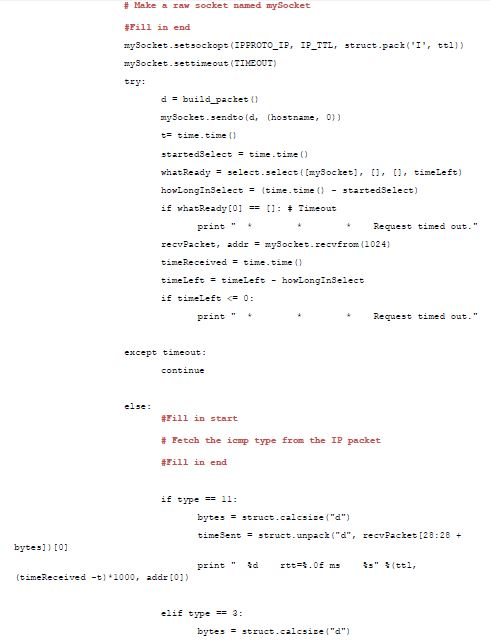 ICMP tracerout python #Fill in Code | Chegg.com