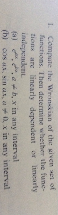 Solved Compute the Wronskian if the given set of functions. | Chegg.com