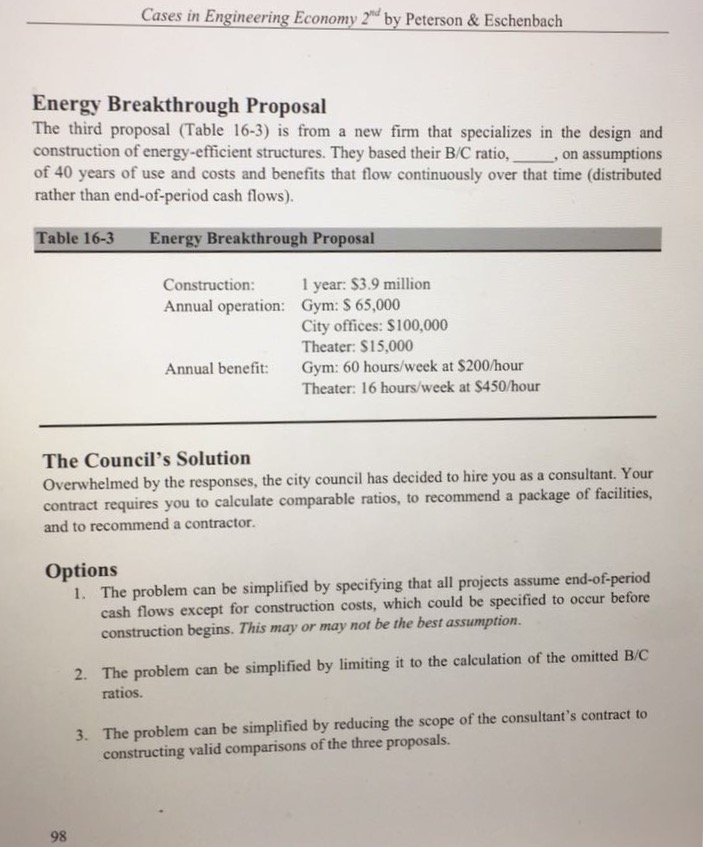Solved CASE 16 Great White Hall Proposal comparison using | Chegg.com