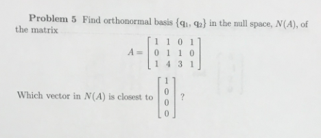 Solved Problem 5 Find orthonormal basis (qi, g) in the null | Chegg.com