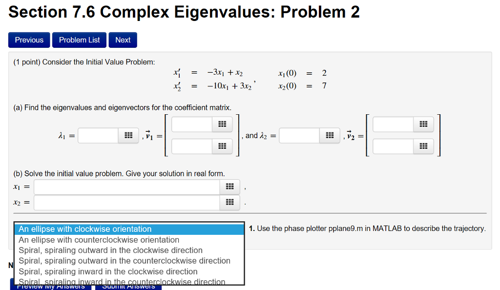 Solved Section 7 6 Complex Eigenvalues Problem 2 Previous