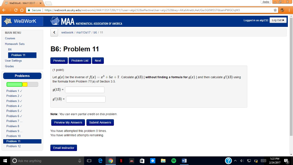 Calculus Archive | February 24, 2017 | Chegg.com