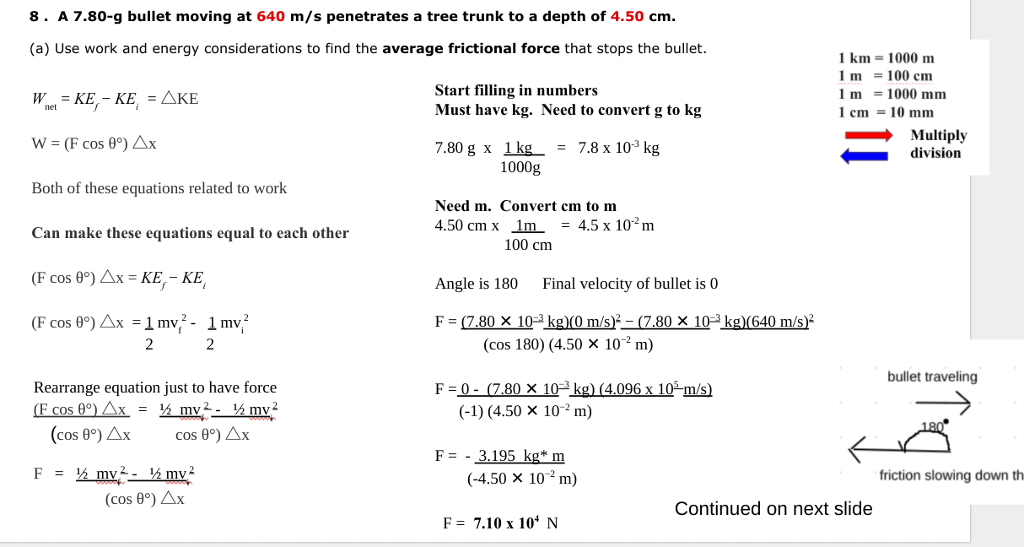 Solved A 7.80-g bullet moving at 640 m/s penetrates a tree | Chegg.com