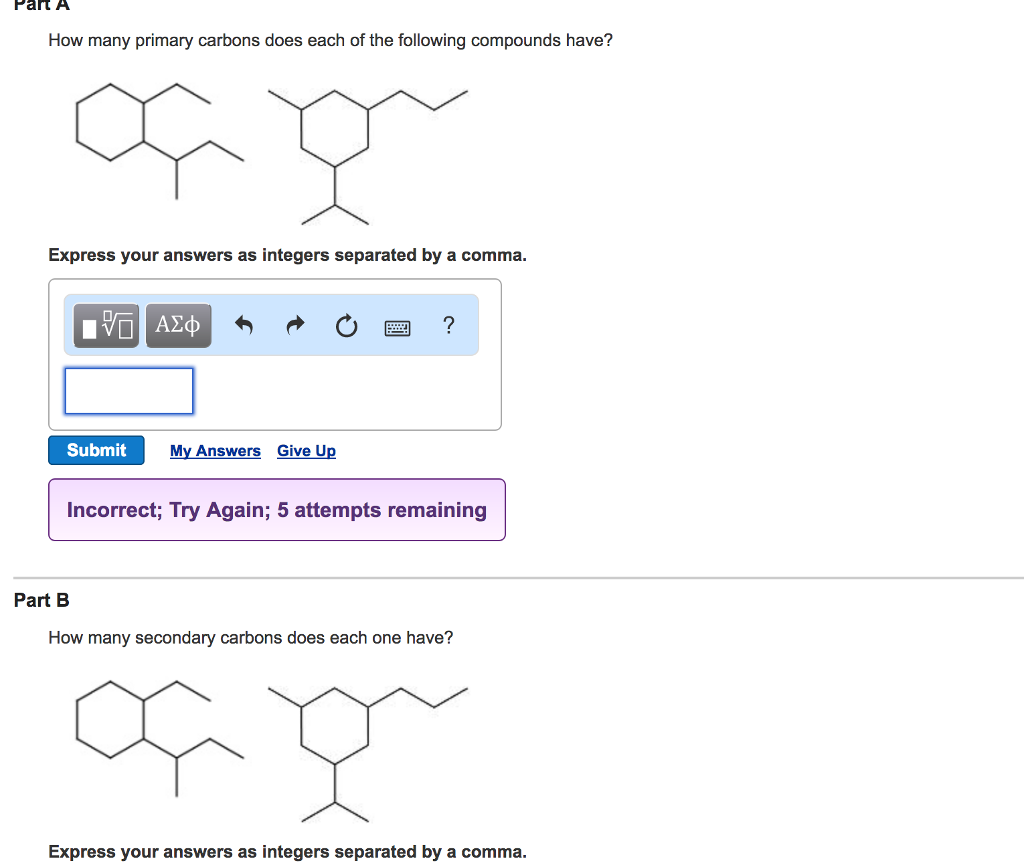 Solved Part A How many primary carbons does each of the | Chegg.com