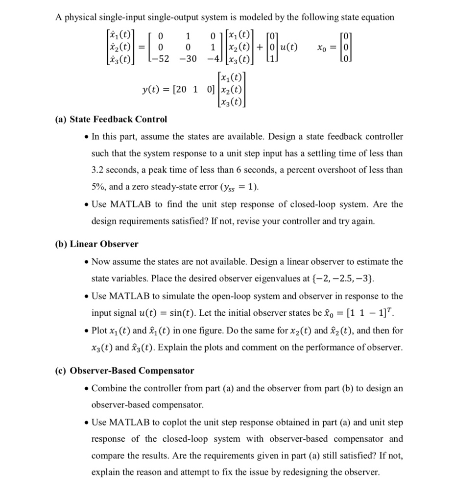 Solved A physical single-input single-output system is | Chegg.com