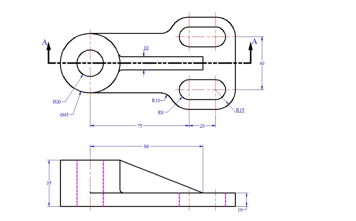Solved sketch the top,front view along section A-A and find | Chegg.com Solved sketch the top,front view along section A-A and find | Chegg.com