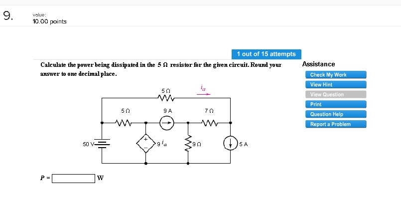 Solved Calculate the power being dissipated in the 5 ohm | Chegg.com