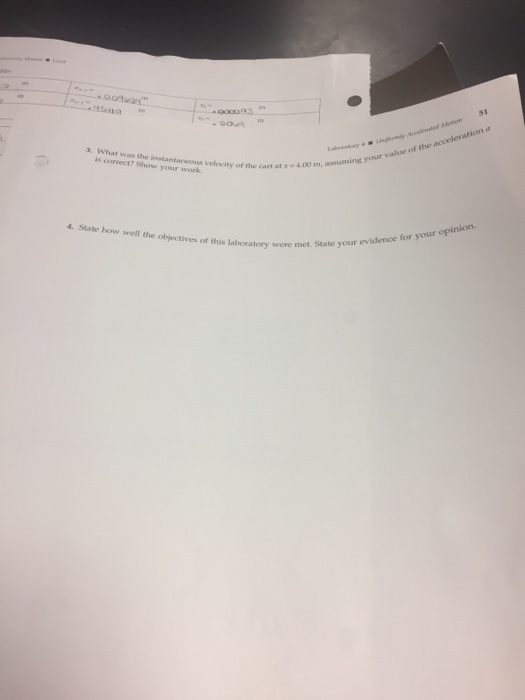 Laboratory 4: Uniformly Accelerated Motion Lab | Chegg.com