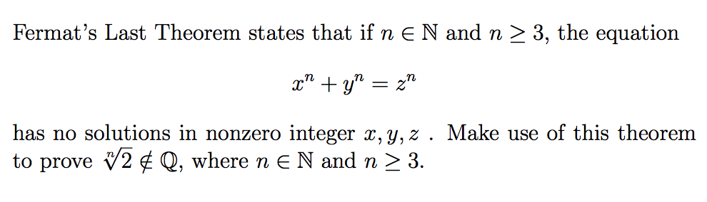 Solved Fermat's Last Theorem states that if n N and n | Chegg.com