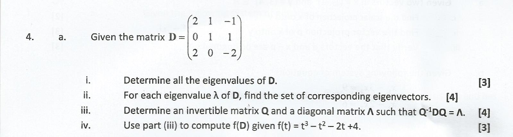 Solved Given the matrix D = (2 1 -1 0 1 1 2 0 -2) to | Chegg.com
