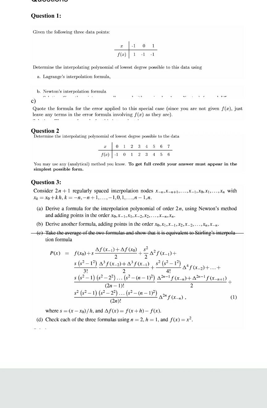 Solved Question 1: Given the following three data points: r | Chegg.com