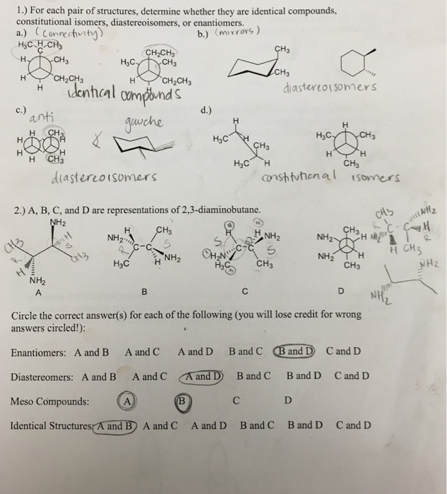 Solved 1.) For each pair of structures, determine whether | Chegg.com