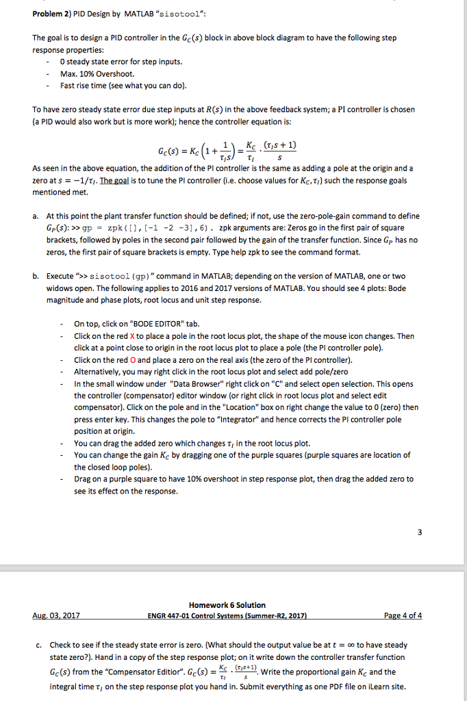 Solved PID Design by MATLAB "sisotool": The goal is to | Chegg.com