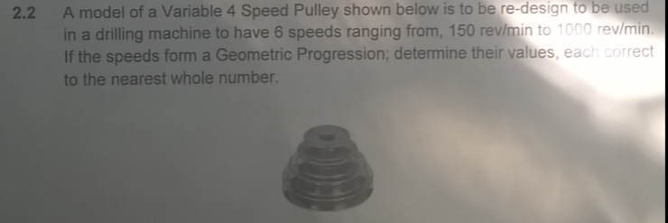 Solved A model of a Variable 4 Speed Pulley shown below is | Chegg.com