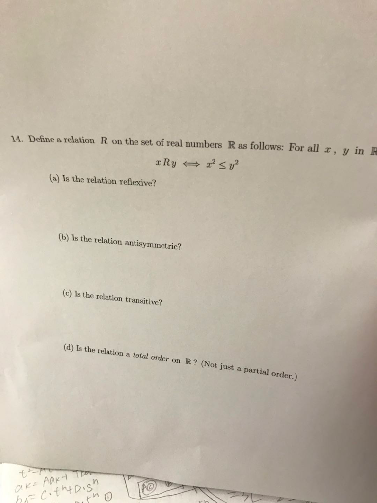 Solved 14. Define a relation R on the set of real numbers R | Chegg.com