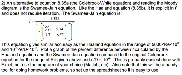 Solved An alternative to equation 8.35a (the Colebrook-White | Chegg.com