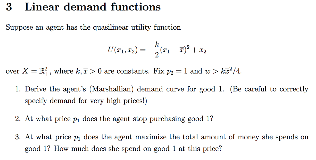 Solved 3 Linear demand functions Suppose an agent has the | Chegg.com