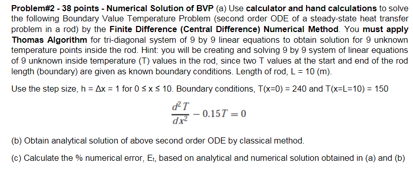 Solved Problem#2-38 points-Numerical Solution of BVP (a) Use | Chegg.com