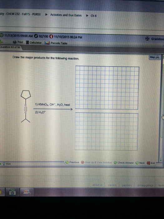 Solved Draw the major products for the following reaction. | Chegg.com