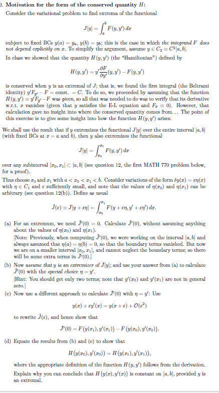 Solved Consider the variational problem to find extrema of | Chegg.com
