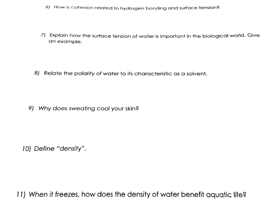 Solved How is cohesion related to hydrogen bonding and | Chegg.com