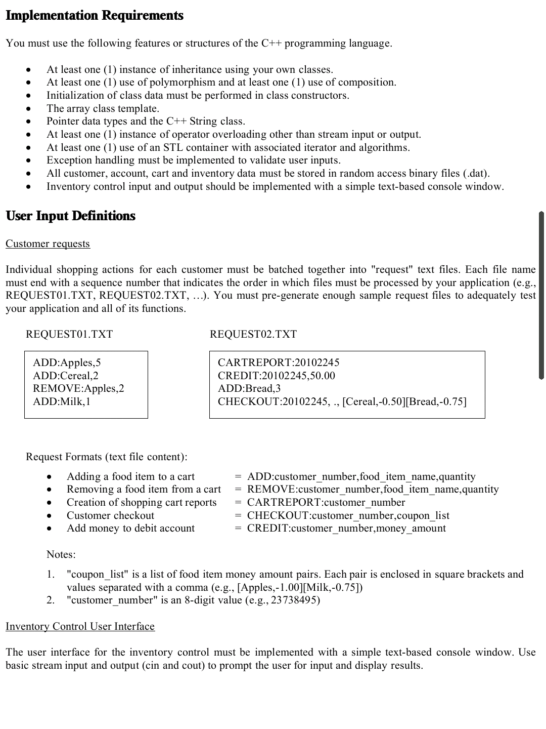 Solved Implementation Requirements You must use the | Chegg.com