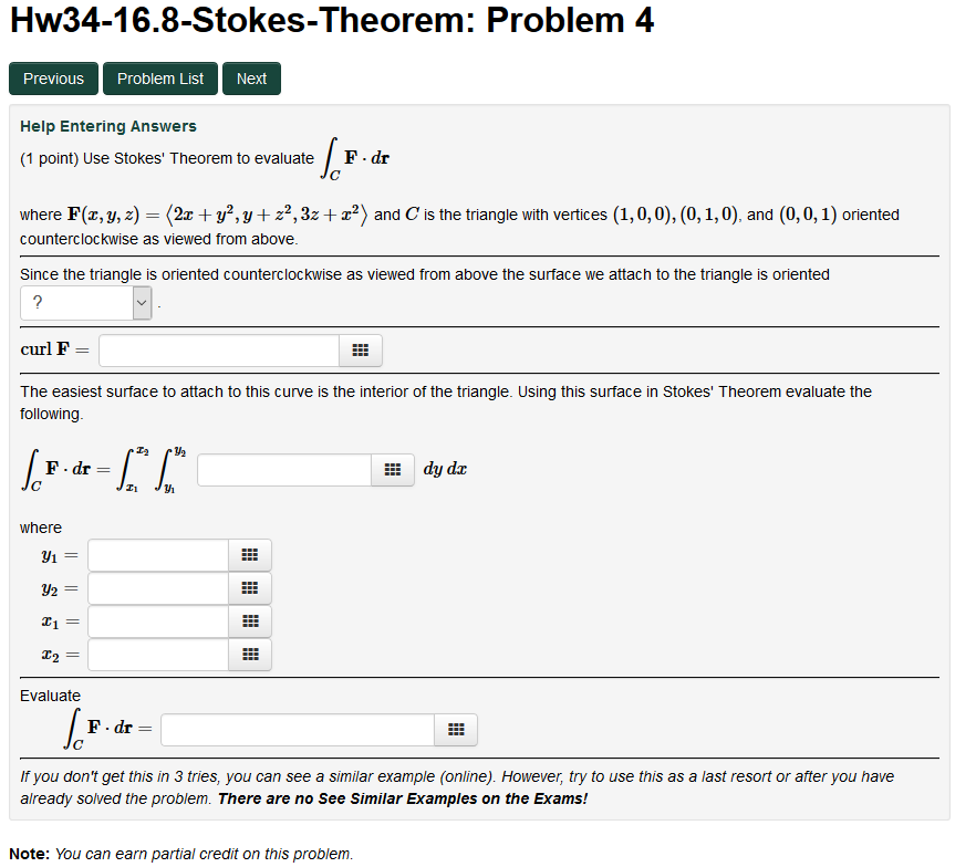 Solved Hw34-16.8-Stokes-Theorem: Problem 4 Previous Problem | Chegg.com