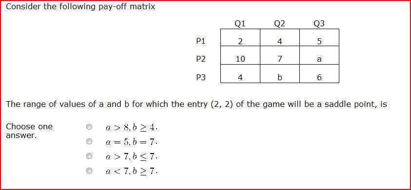 Solved Consider the following pay-off matrix The range of | Chegg.com