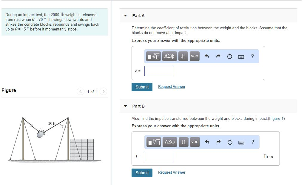 Solved During an impact test, the 2000 lb weight is released | Chegg.com