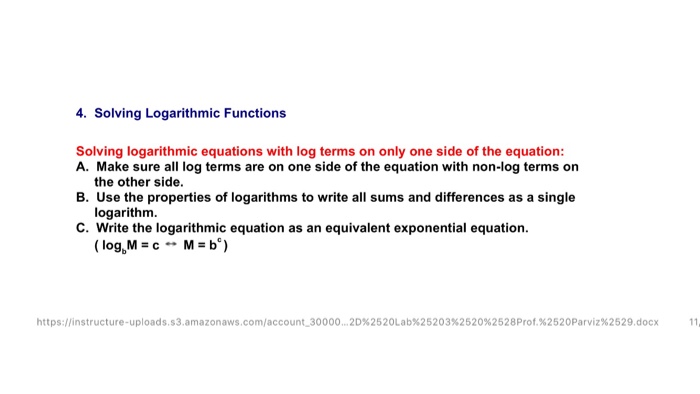 Solved 4. Solving Logarithmic Functions Solving logarithmic | Chegg.com